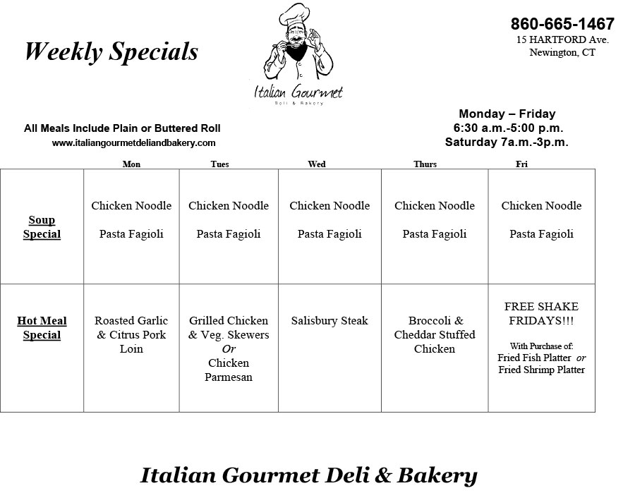 Our Menus - Italian Gourmet Deli and Bakery